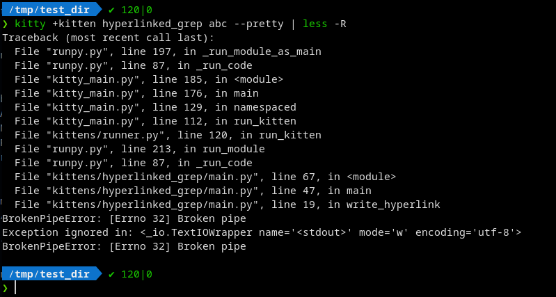Broken pipe on long output when using hyperlinked_grep kitten with a pager · Issue #5113 ...