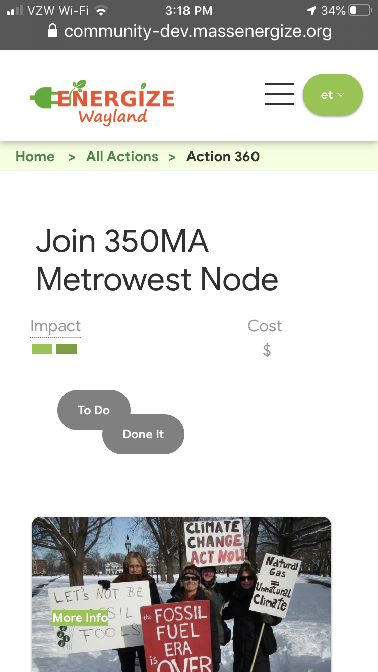 Phone Display: Actions/Buttons/Done it · Issue #127 · massenergize/frontend-portal · GitHub