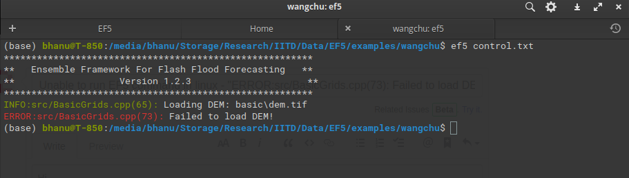 Unable to run EF5 command in linux - "ERROR:src/BasicGrids.cpp(73): Failed to load DEM!" · Issue ...