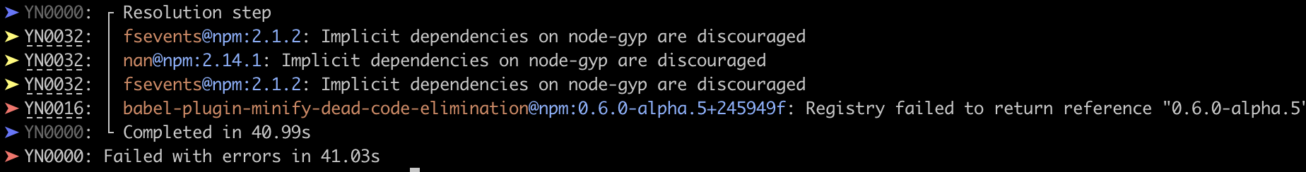 [Bug] Registry failed to return reference · Issue #1445 · yarnpkg/berry · GitHub