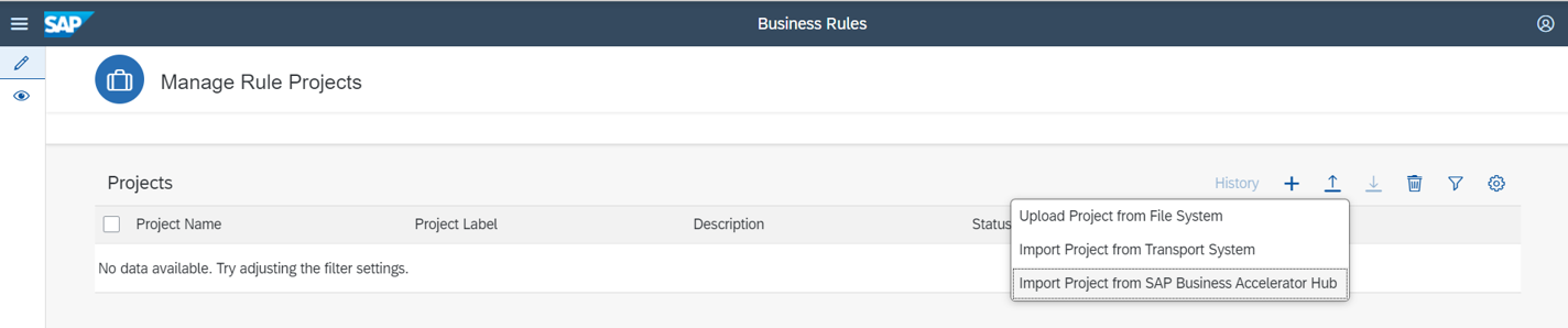 Import Project from API Business Hub is changed to Import Project from SAP Business Accelerator ...