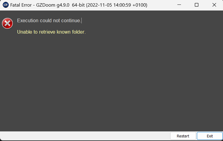 Unable to retrieve known folder. · Issue #1824 · ZDoom/gzdoom · GitHub