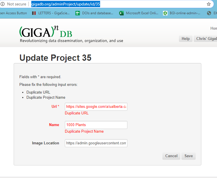 updating project links via admin pages · Issue #375 · gigascience/gigadb-website · GitHub