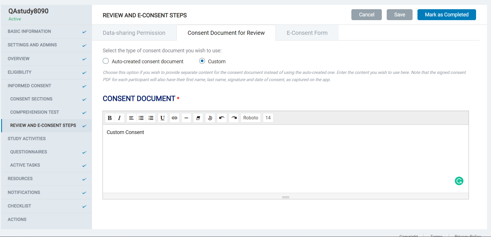 [Android] Consent > Custom consent created from SB is not reflecting in Review and final consent ...