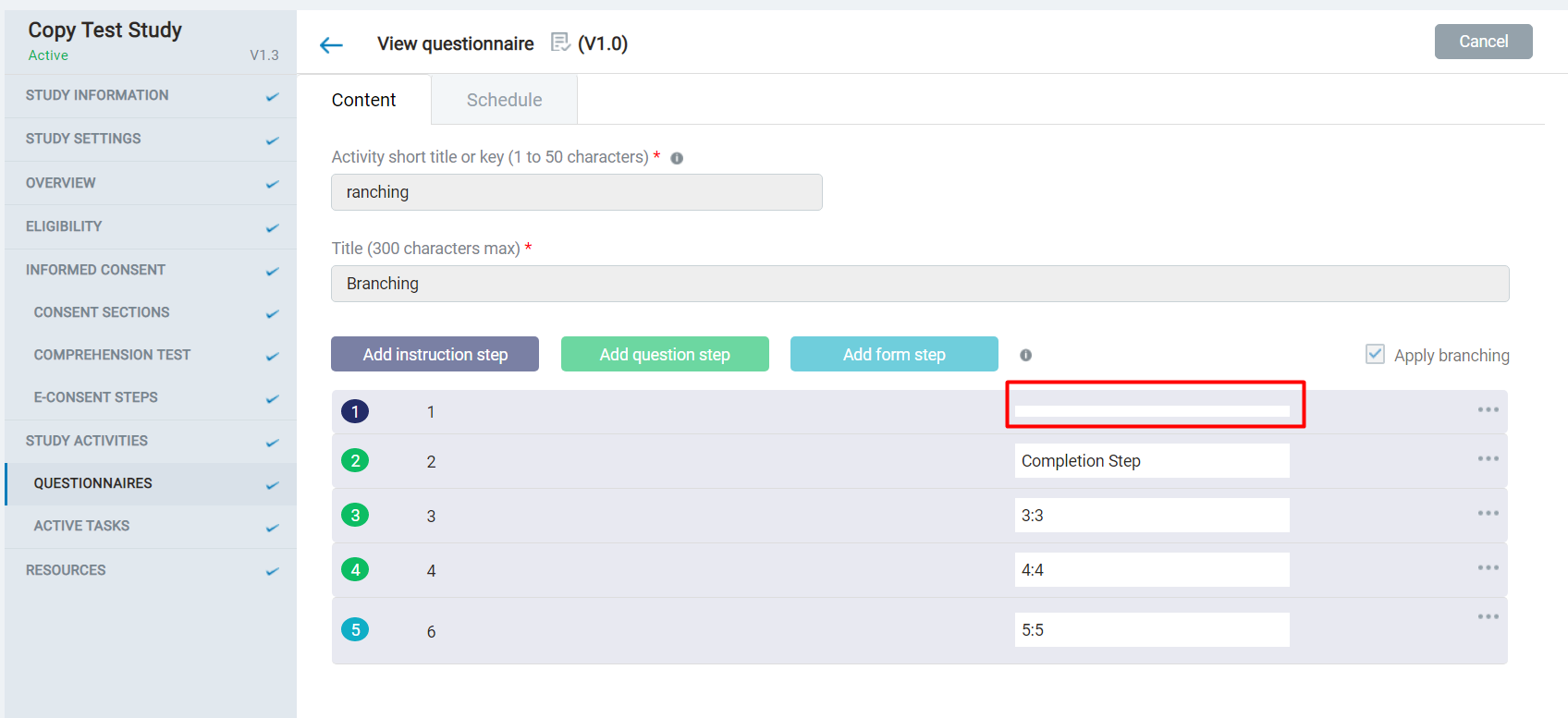 [SB] Questionnaires > UI issue in questionnaires page when viewed from last published version ...