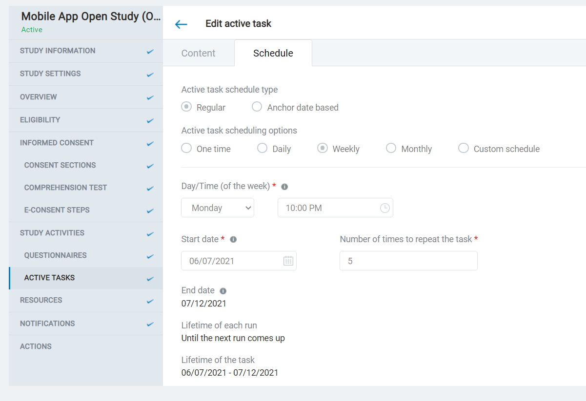 [SB] Active task > Regular weekly > Start date and start time displaying empty in Activitylist ...