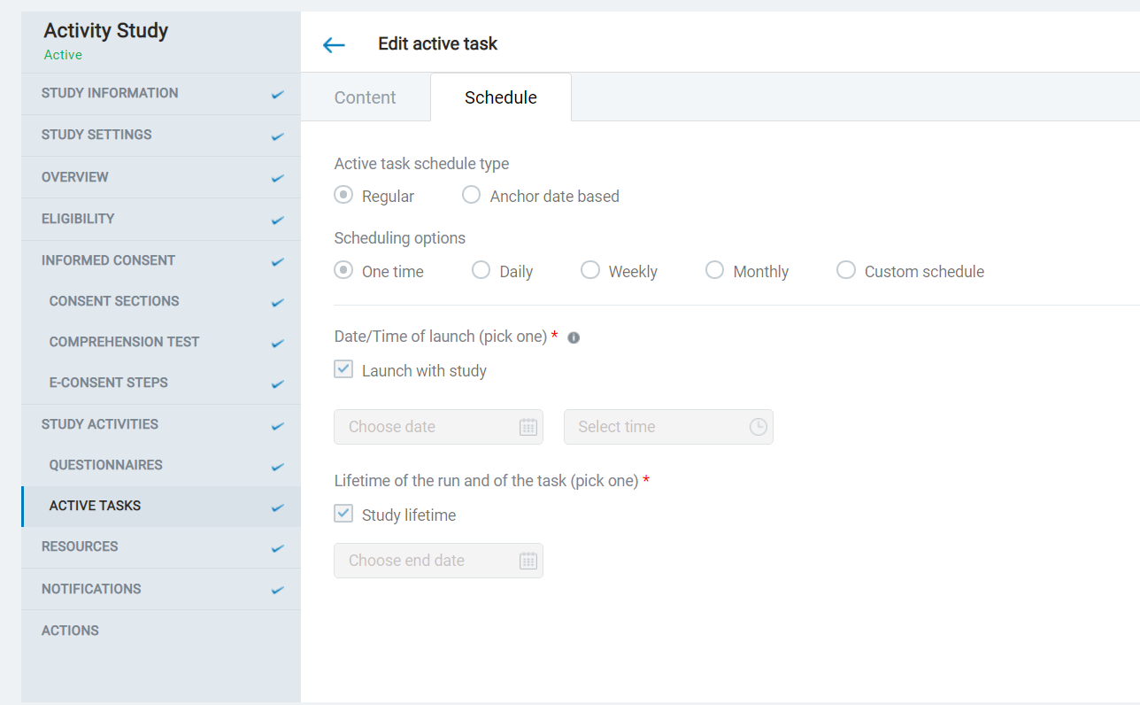 [SB] Active tasks > Regular/Anchor based One Time> 'startTime ...