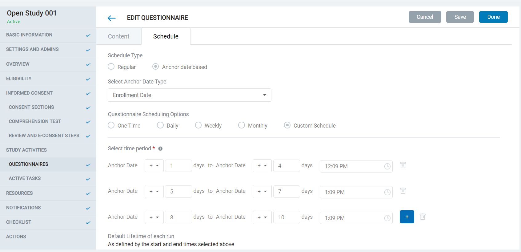 [Android] Custom Schedule > Anchor date based > Start and End time is ...