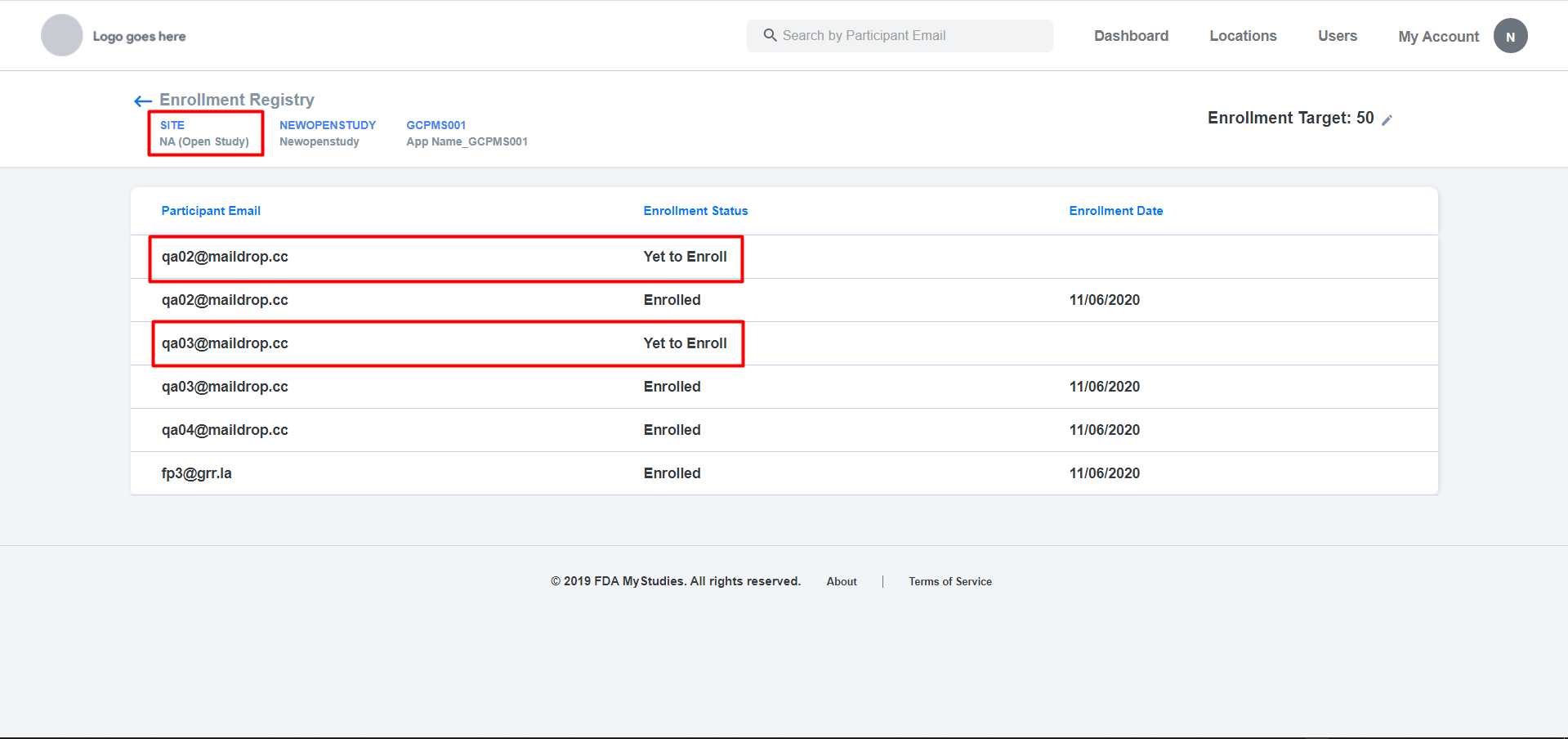 [PM]/[iOS] Open study > Enrollment Registry > Enrollment Status showing as 'Yet to Enroll' for ...