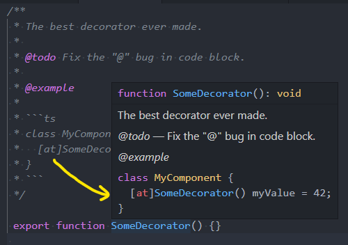 (bug) Handle at-sign in code block of doc comments. · Issue #128543 ...