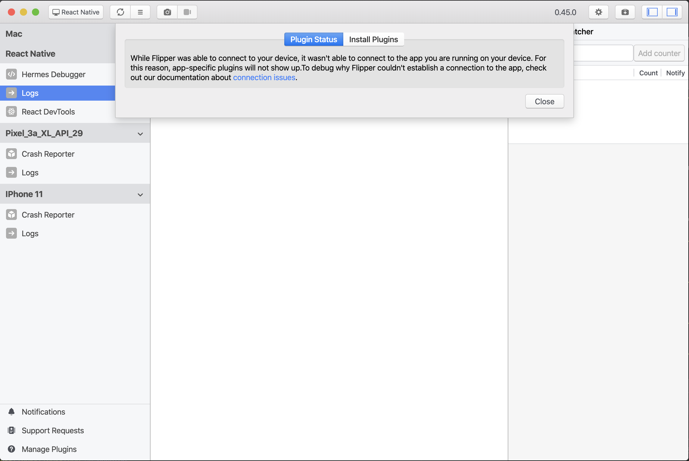 React Dev Tools Does Not Connect The Device · Issue 1000 · Facebookflipper · Github