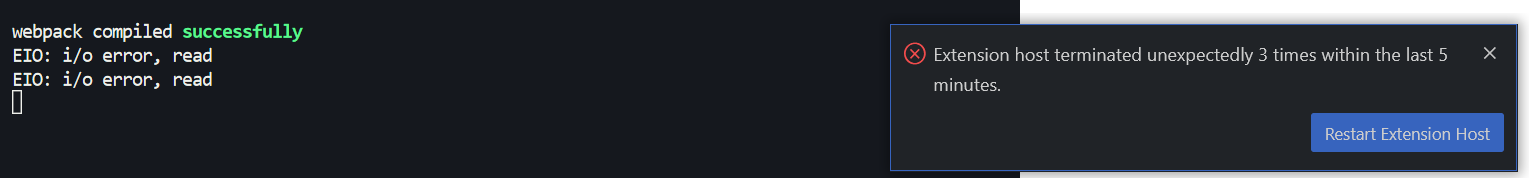 Extension host terminated unexpectedly.. 100% of the times · Issue #1175 · stackblitz ...