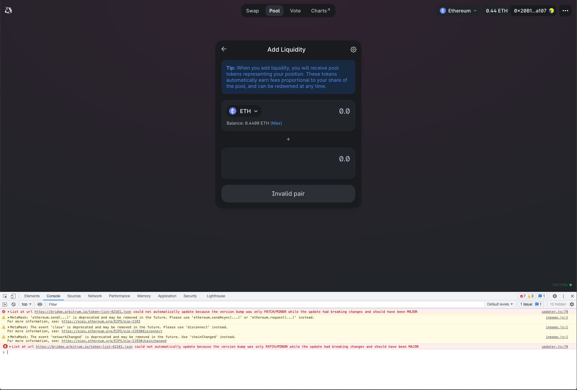 Browser not loading token1 in add liquidity V2 · Issue #2470 · Uniswap ...