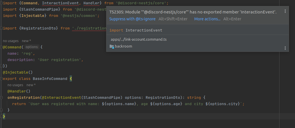 InteractionEvent decorator is not exported · Issue #989 · fjodor-rybakov/discord-nestjs · GitHub