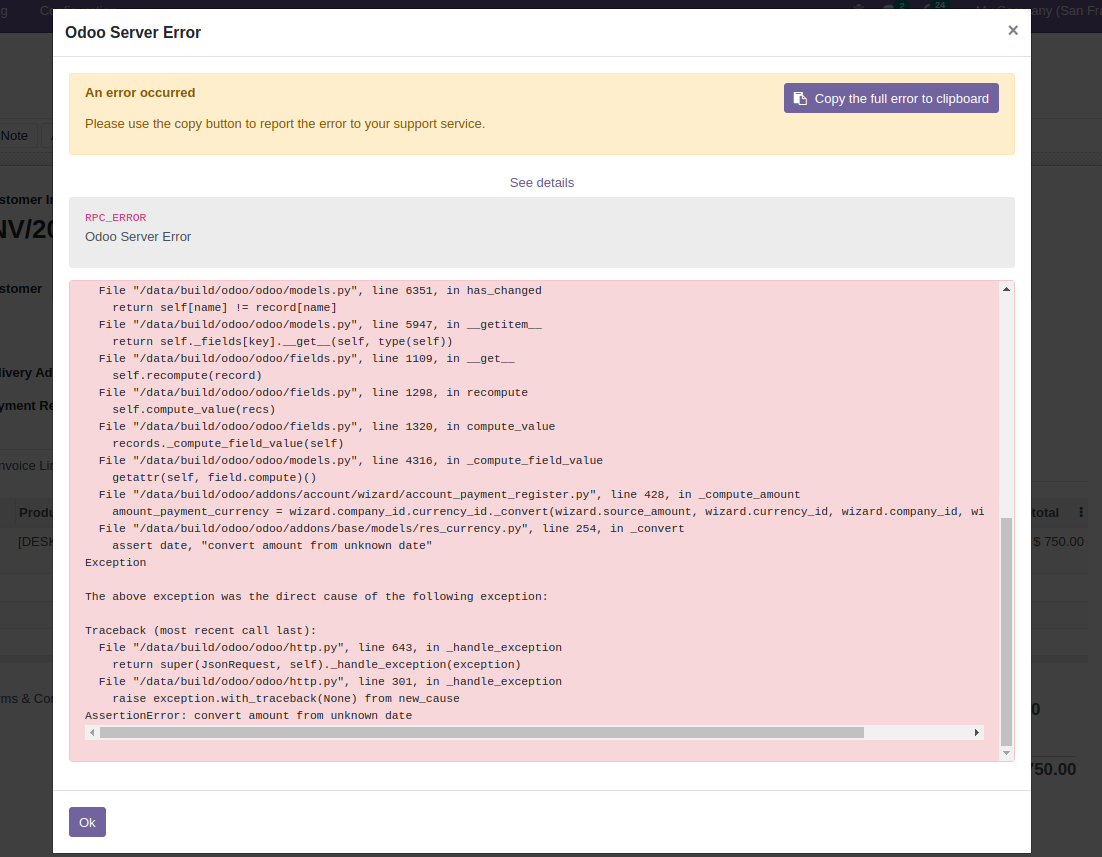 [15] account: traceback on changing currency in Register payment screen ...