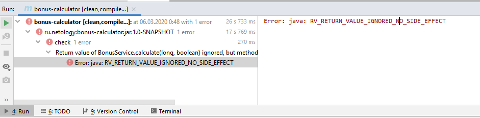 Команда Maven "mvn clean compile spotbugs:check" выполняется с ошибкой "Error: java: RV_RETURN ...