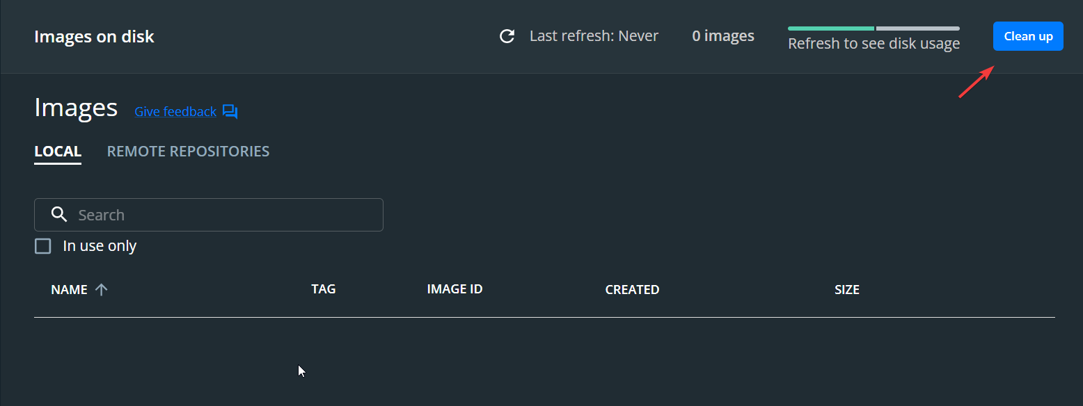 Clean up button on Image tab doesn't shows up all the time · Issue ...
