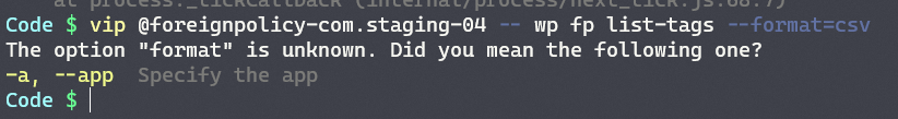 Urecognized Arguments --format etc. · Issue #596 · Automattic/vip-cli · GitHub
