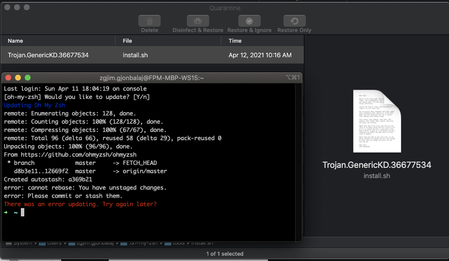 VIPRE Endpoint: Trojan Detected · Issue #9816 · ohmyzsh/ohmyzsh · GitHub