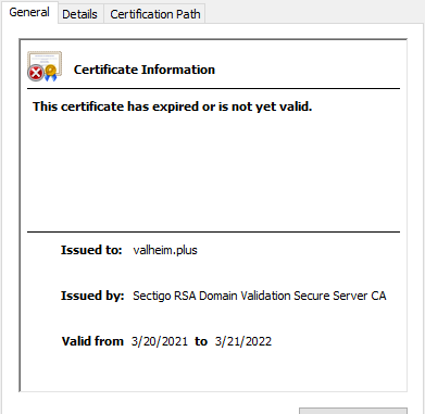 [BUG] https://valheim.plus/ SSL Cert has expired. · Issue #699 · valheimPlus/ValheimPlus · GitHub