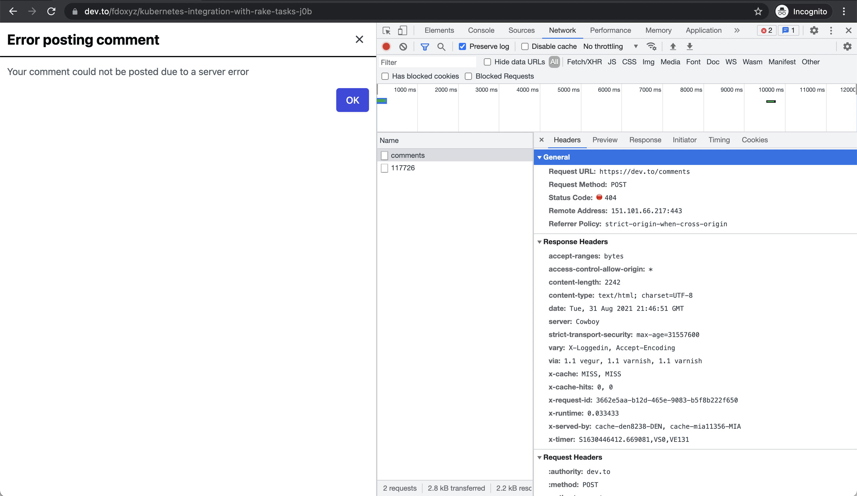 Error posting comment · Issue #14502 · forem/forem · GitHub