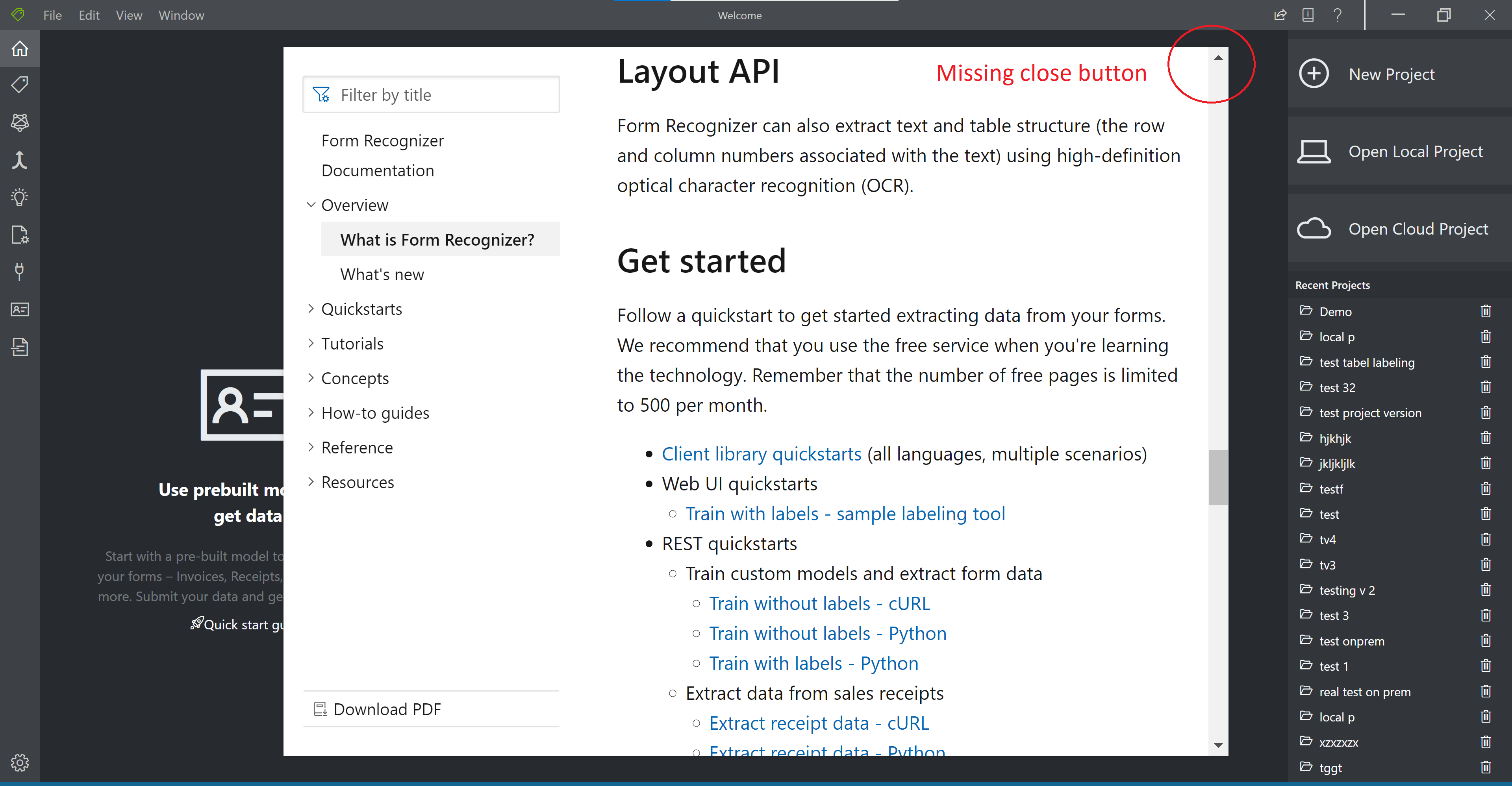 Electron missing close button for opened links · Issue #720 · microsoft/OCR-Form-Tools · GitHub