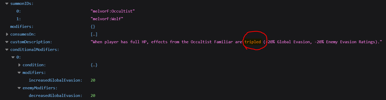 [Spelling/Grammar]: Occultist/Wolf Summoning Synergy says modifiers are tripled, but are only ...