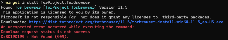 [Package Issue]: TorProject.TorBrowser Download request status is not success. · Issue #75640 ...