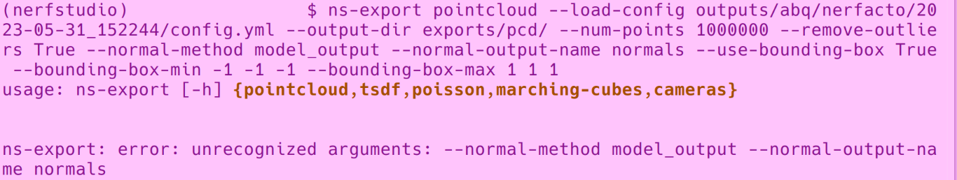 Web viewer point cloud export command provides unrecognized argument · Issue #2044 · nerfstudio ...