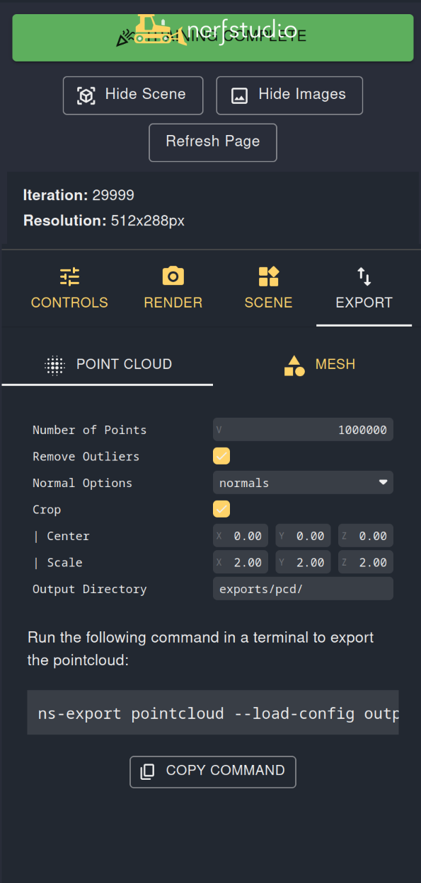 Web viewer point cloud export command provides unrecognized argument · Issue #2044 · nerfstudio ...
