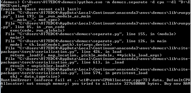 Windows - CPU mode memory allocation issue · Issue #80 · facebookresearch/demucs · GitHub