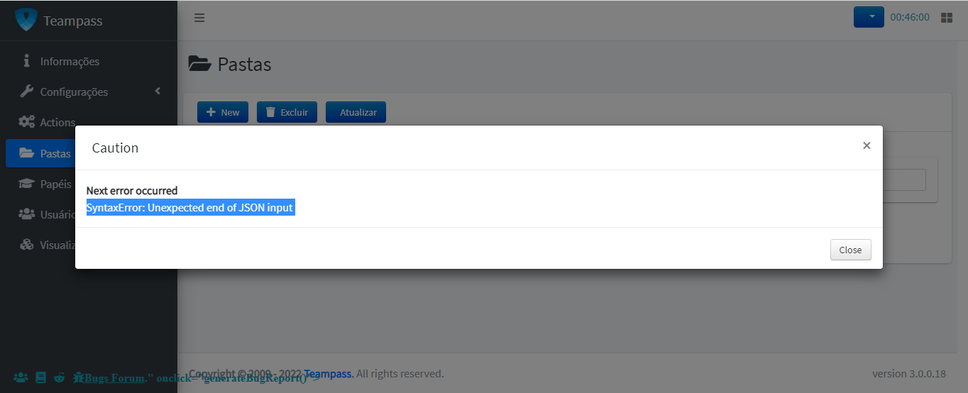 SyntaxError: Unexpected end of JSON input · Issue #3323 · nilsteampassnet/TeamPass · GitHub