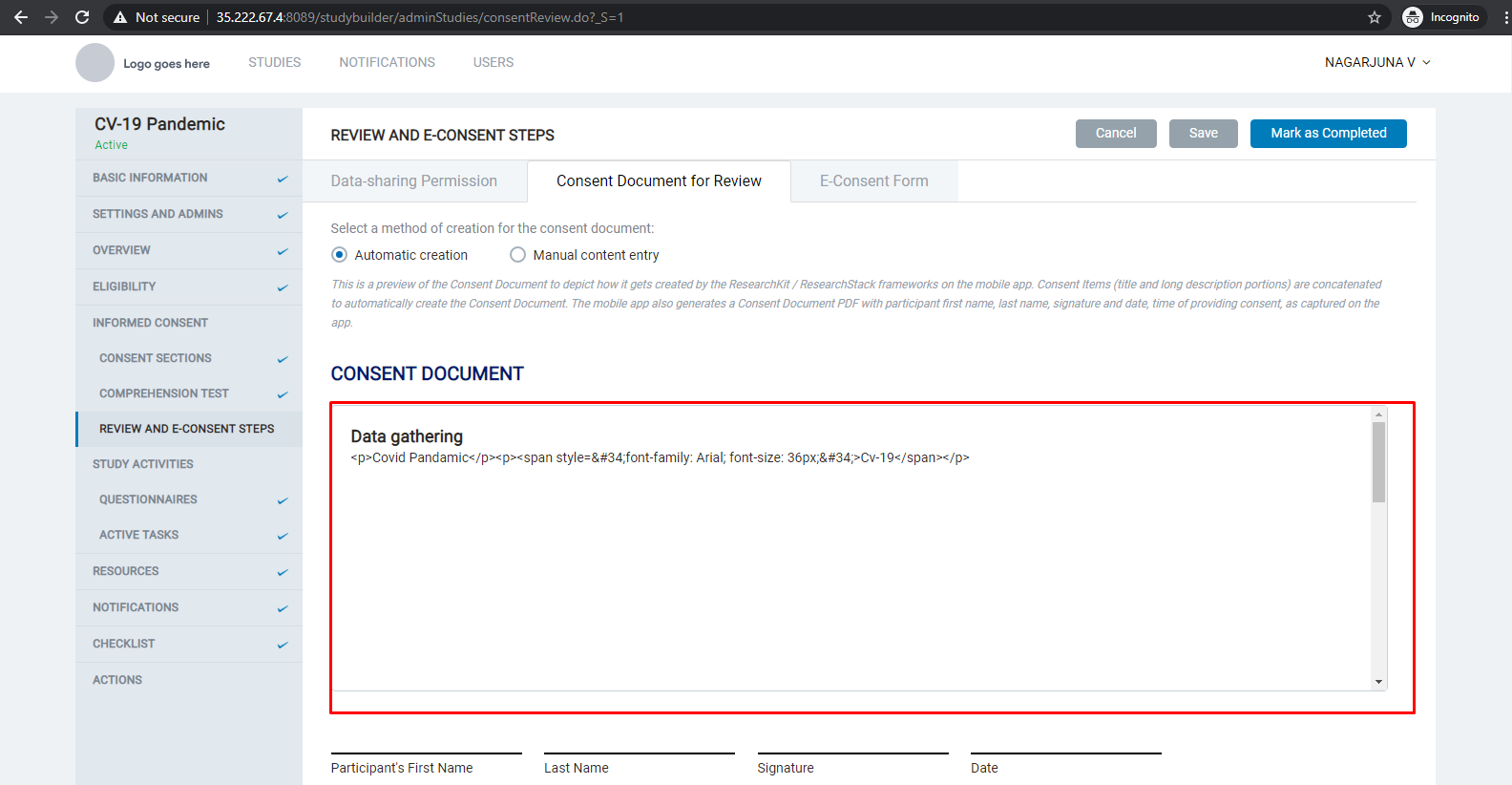 [Study builder] html breakage in Review and E-consent screen · Issue #2169 · GoogleCloudPlatform ...