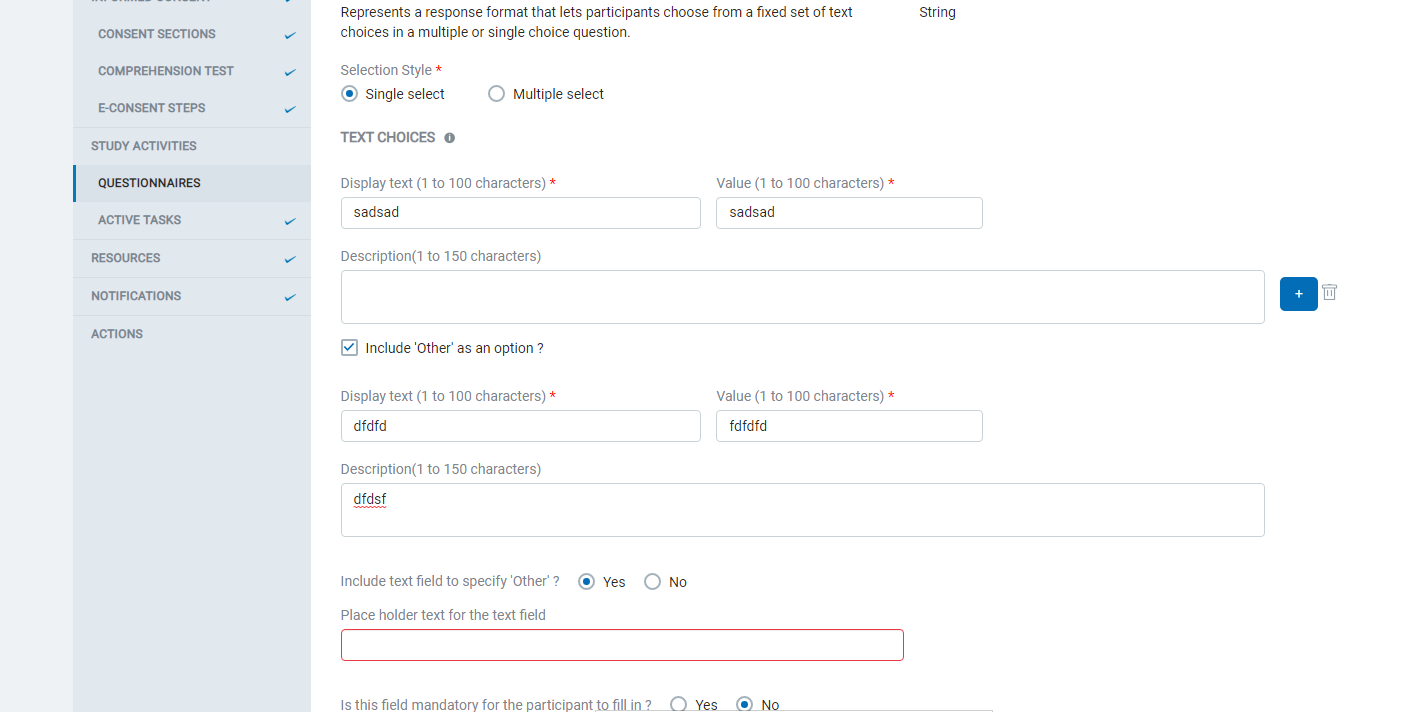 [SB] Questionnaires > Question step > Text choice response type > Issue in 'Response level ...