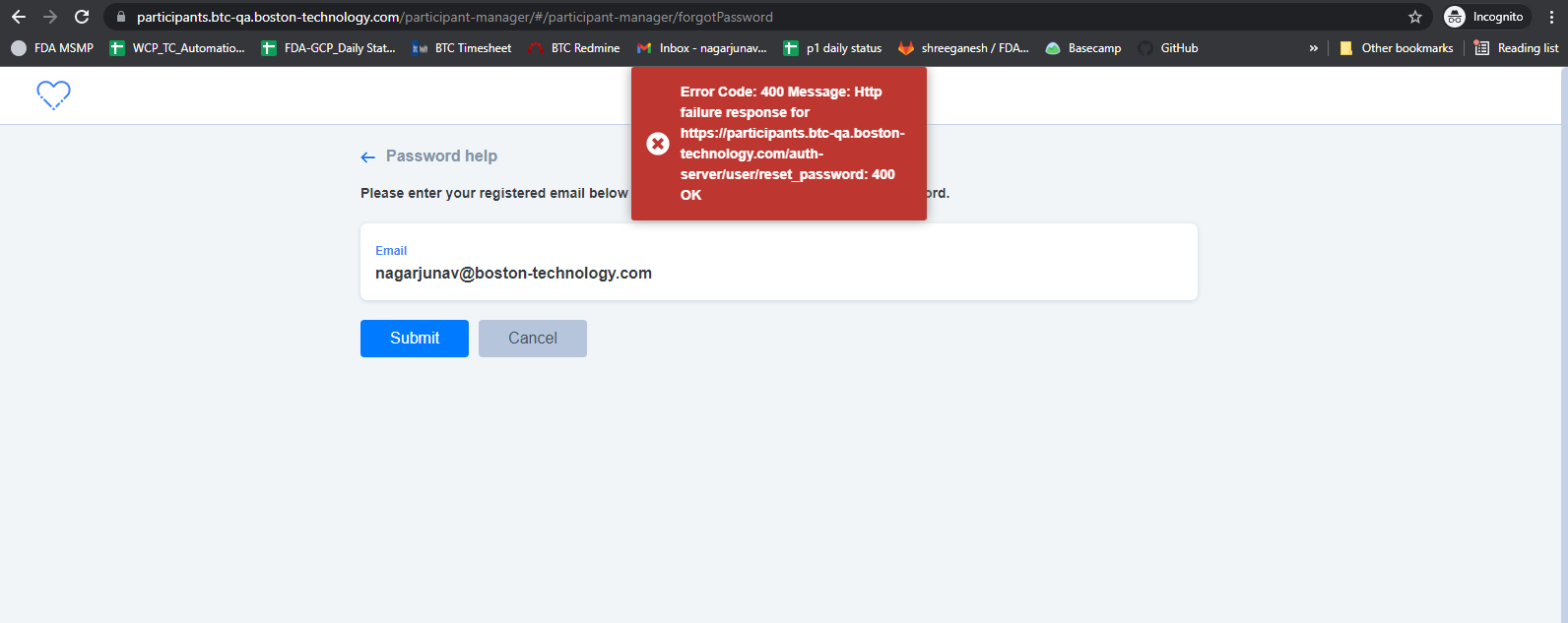 [PM][QA] Forget password functionality is not working and getting error message · Issue #4190 ...