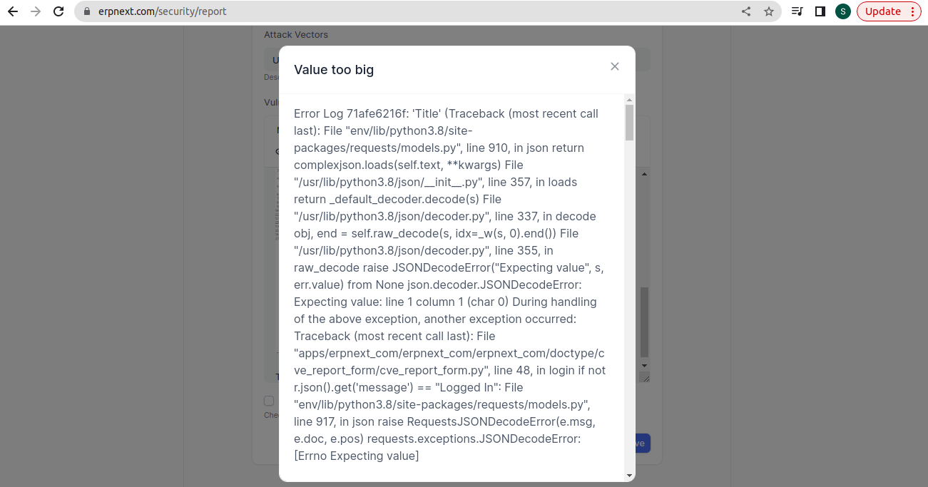 Unable to Report a security vulnerability · Issue #18246 · frappe/frappe · GitHub