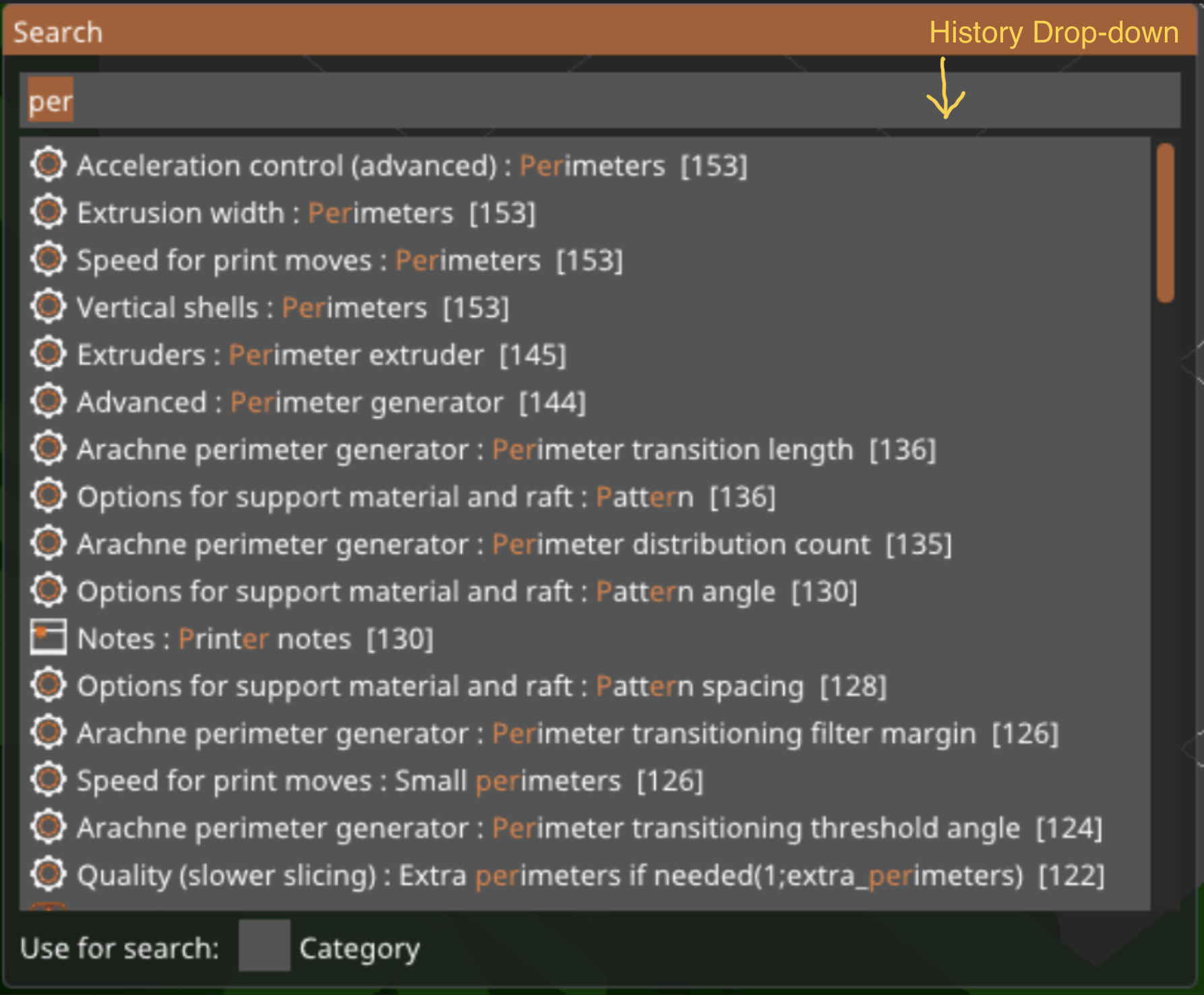 Add a Search History pull-down to the search function in PrusaSlicer. · Issue #10823 · prusa3d ...
