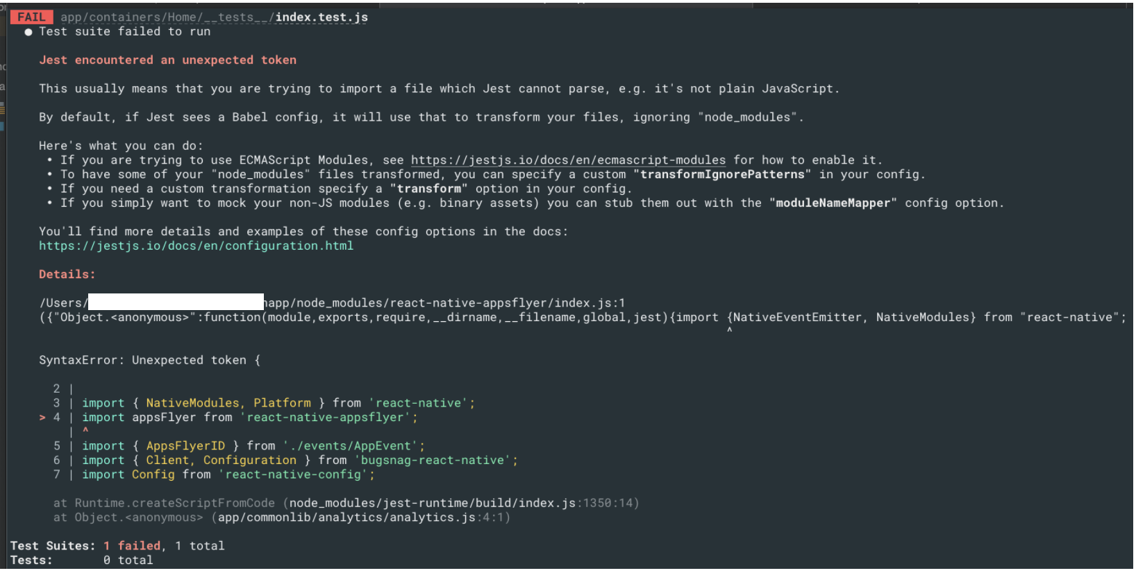 Unable to run jest when file use appsflyer · Issue #315 · AppsFlyerSDK/appsflyer-react-native ...