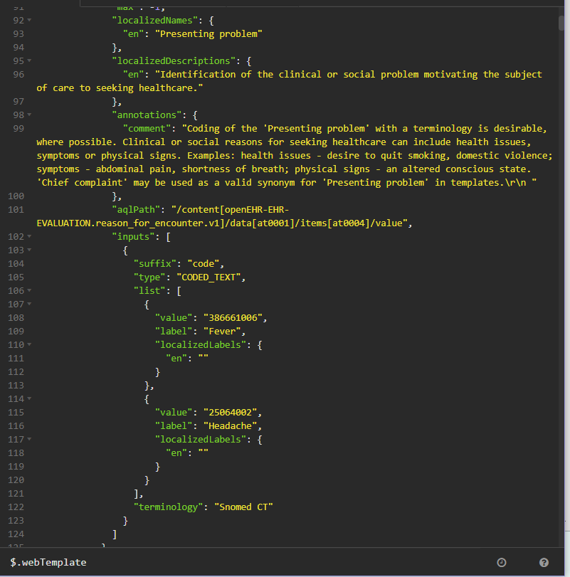 In web template, the list field under type : CODED_TEXT not found when terminology is "SNOMED_CT ...