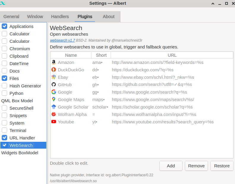 Rearranging / changing the order of the WebSearch entries does not work ...