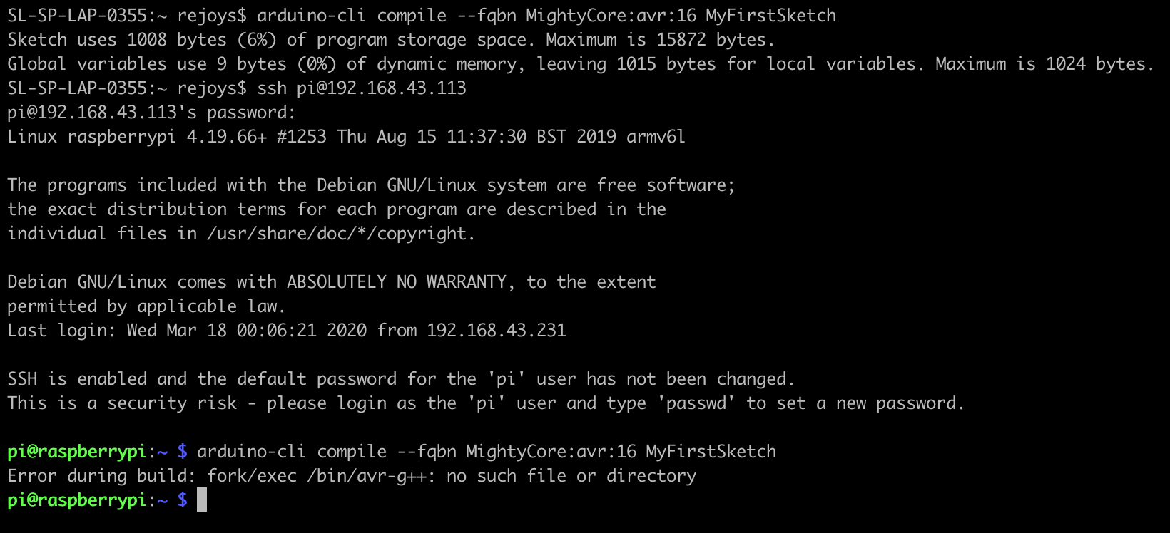 Error during build: fork/exec /bin/avr-g++: no such file or directory ...