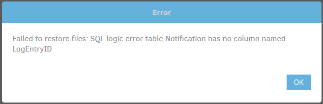 Error On Restoring A File From Backup Failed To Restore Files Sql Logic Error Table 2862