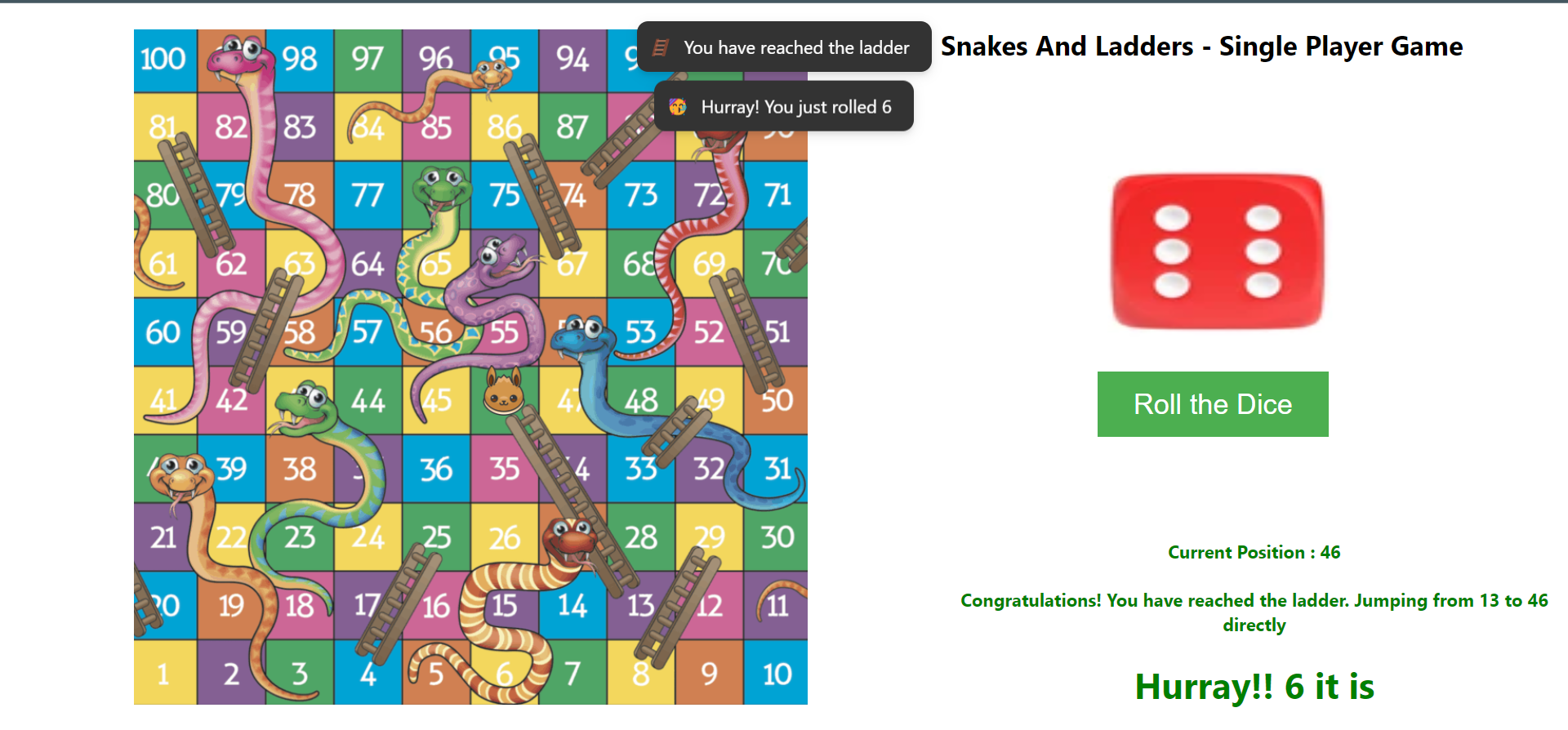 GitHub - prasanna3000/Snakes-And-Ladders---Single-Player-Game: Recreating the magic of ...