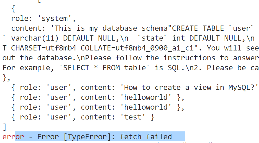 Returns 500 in the chat session after adding the database connection · Issue #9 · sqlchat ...