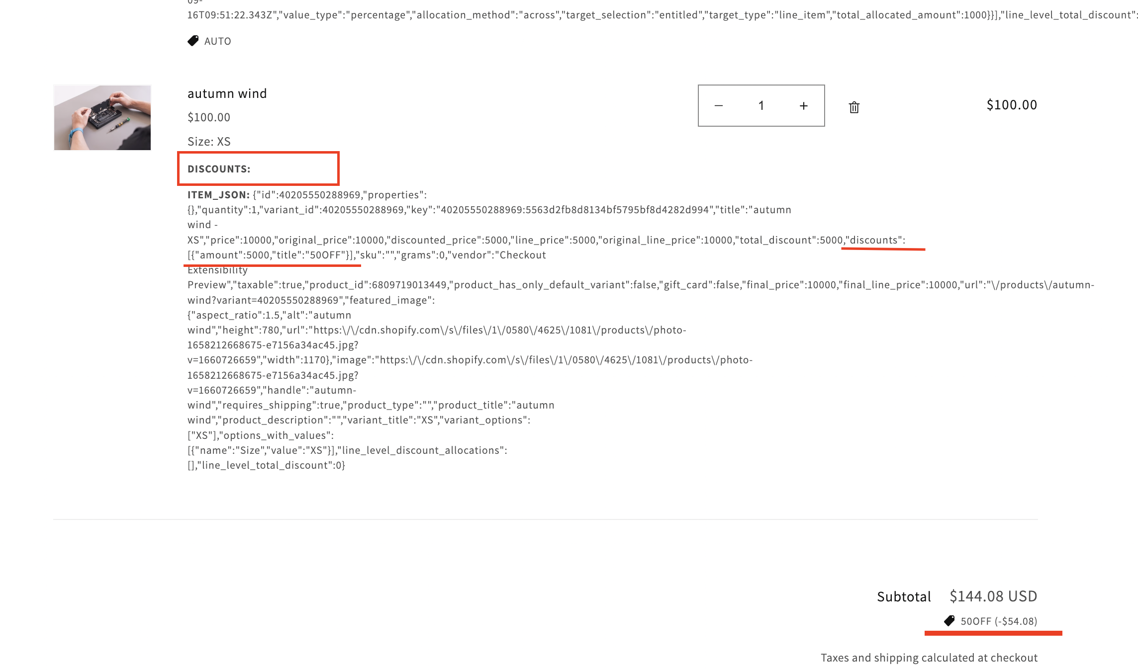 [Cart Drawer] cart.line_item.discounts does not show for discounts created by Shopify Functions ...