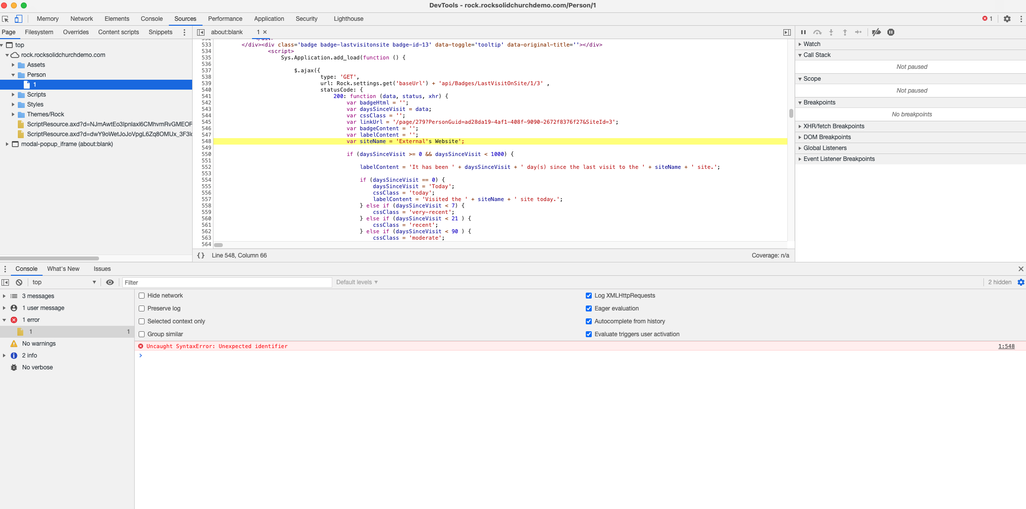 Apostrophe in Site Name Causes Javascript Error On /Person Pages · Issue #4562 · SparkDevNetwork ...