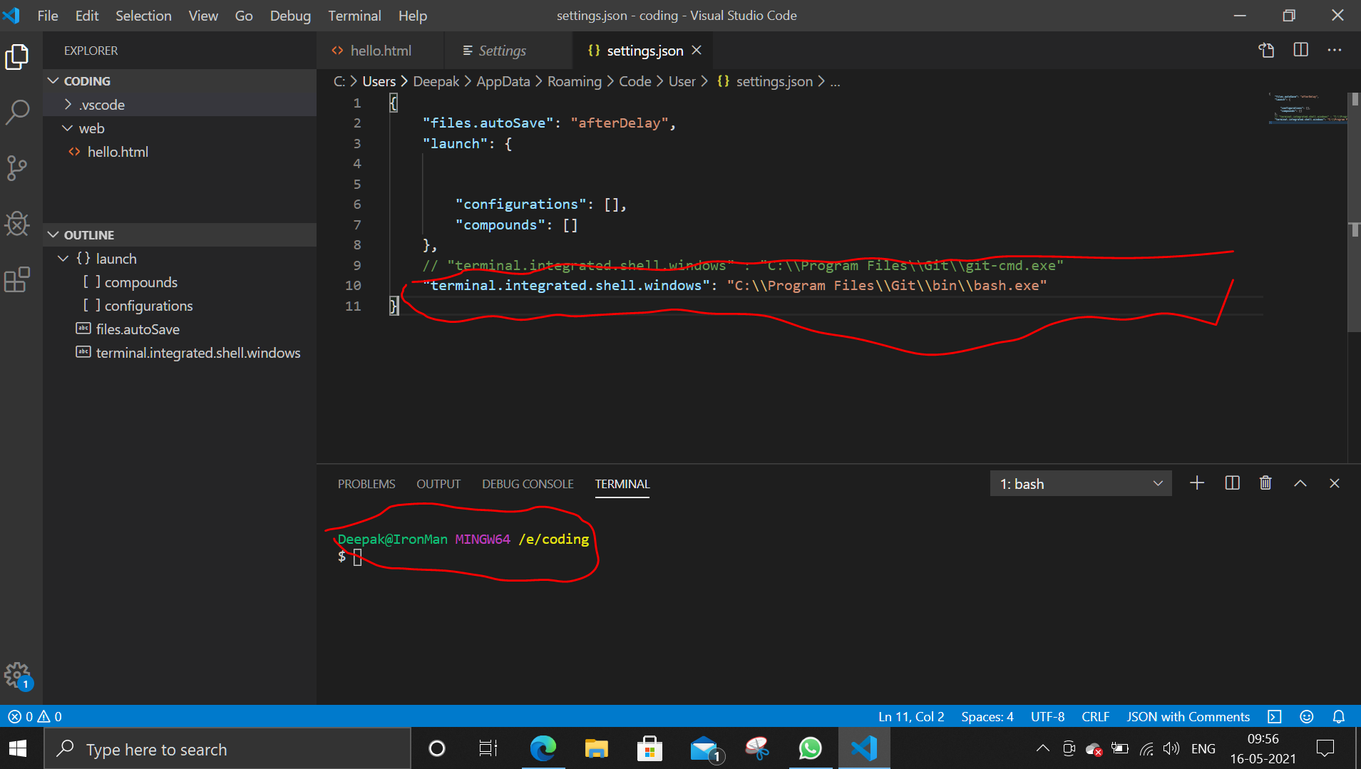 GitHub Deepakdarakhsha01 Integrated VS code with git bash