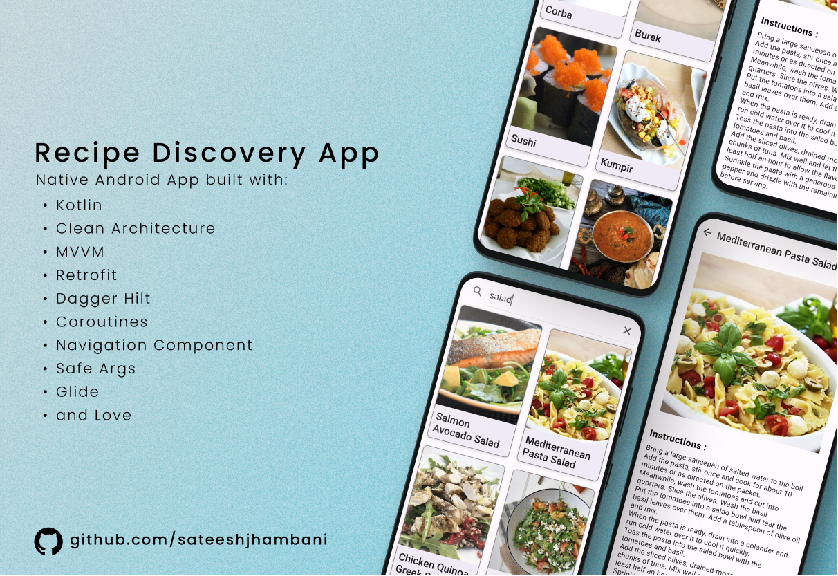 GitHub - sateeshjhambani/RecipeDiscovery: A clean architecture app ...