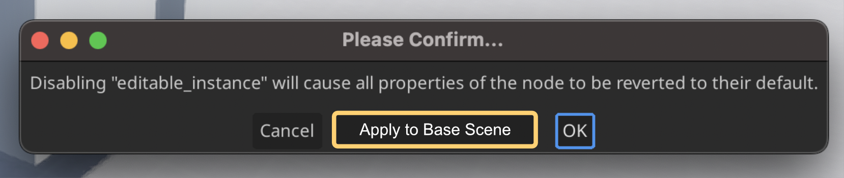 Add "apply changes to base scene" option when disabling "editable children" · Issue #7649 ...