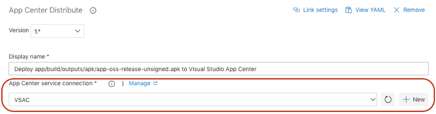 App center distribute task: no existing service connections of the appropriate type could be ...